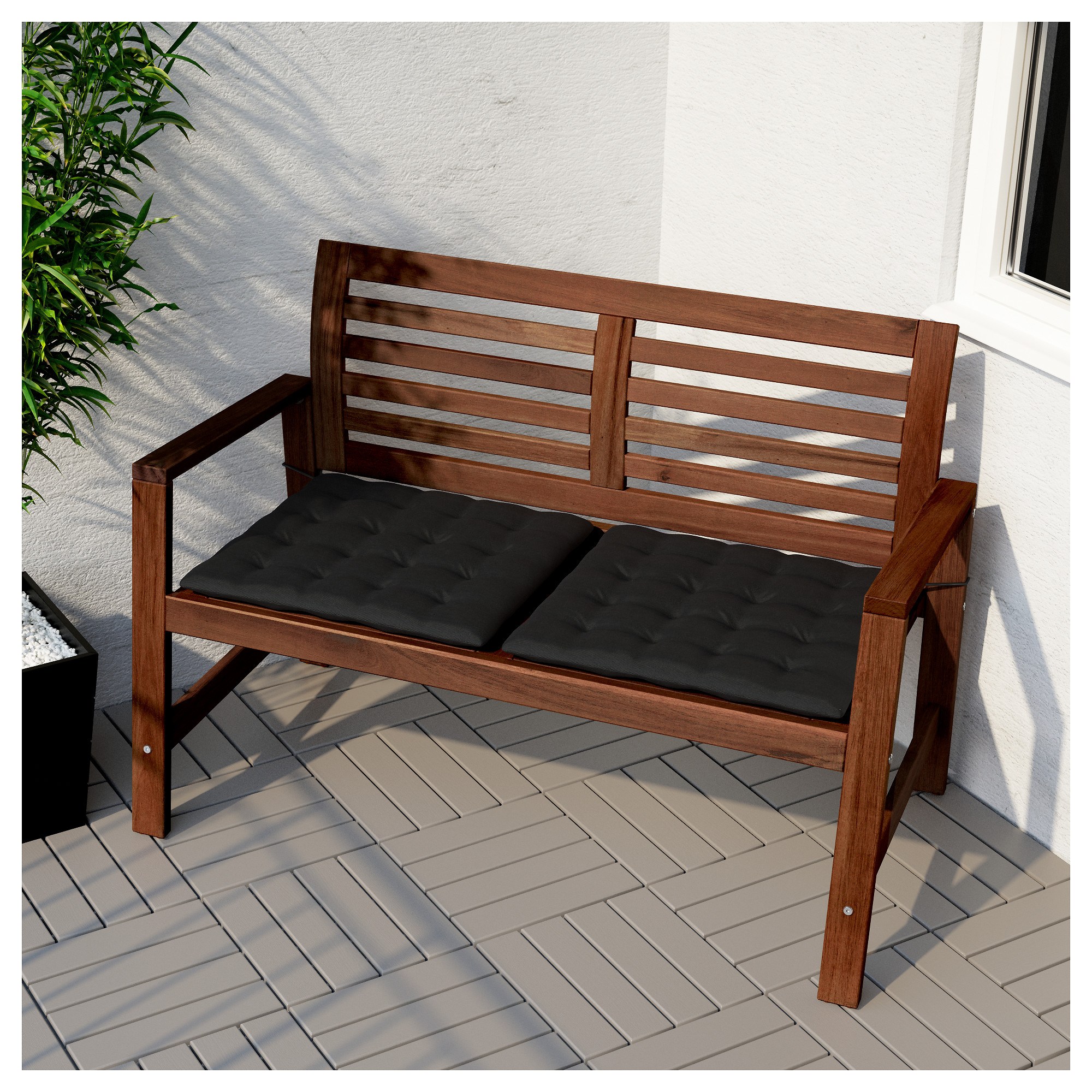 APPLARO Bench with backrest, outdoor Outdoor, Brown stained brown ...