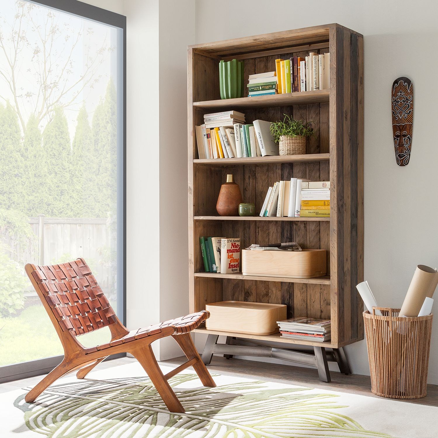 Bookcase TAMATI Solid wood pine, metal legs - Bookcases - Furniture ...