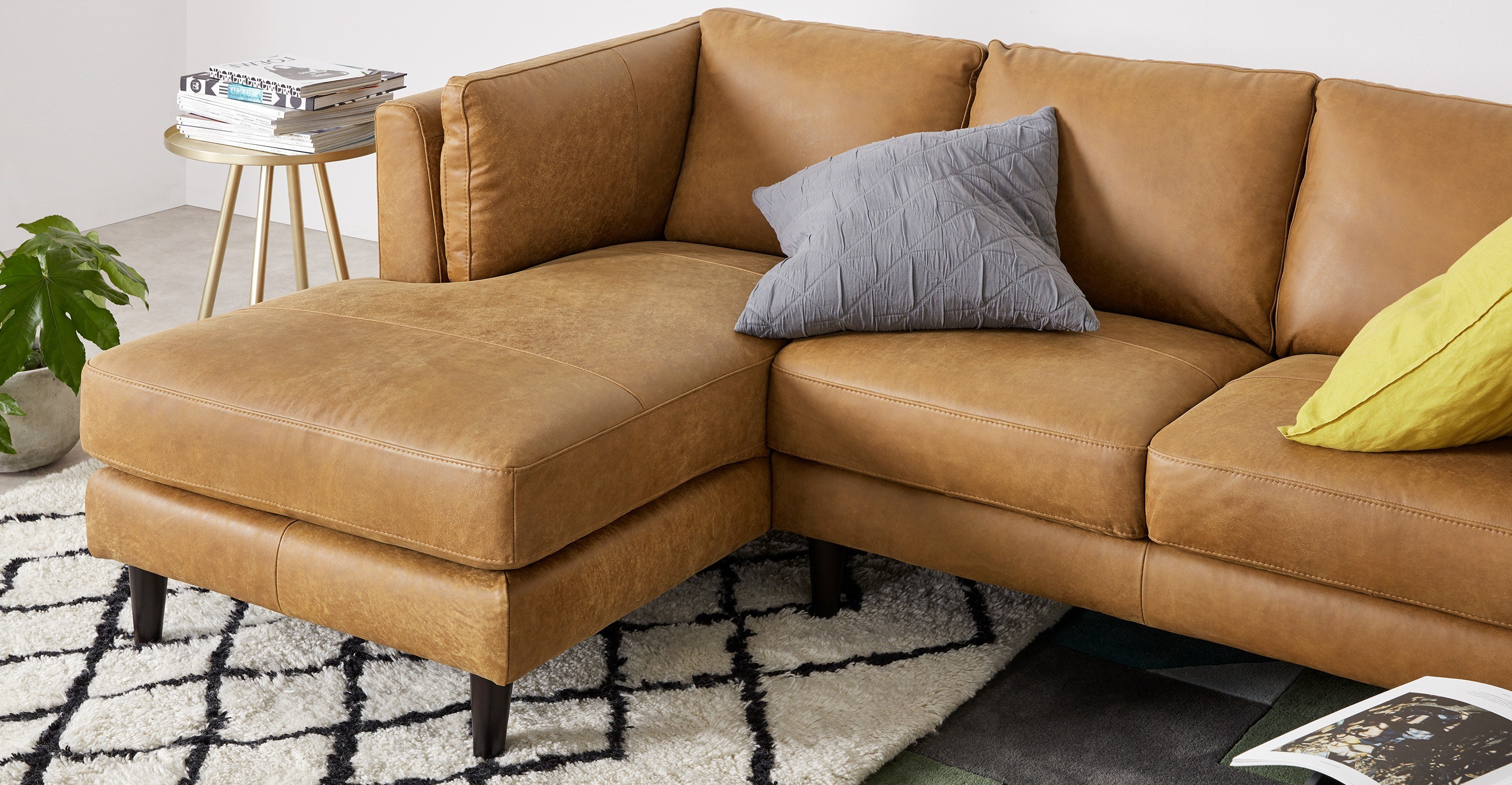 LINDON left hand facing chaise end corner sofa, Brown premium leather ...