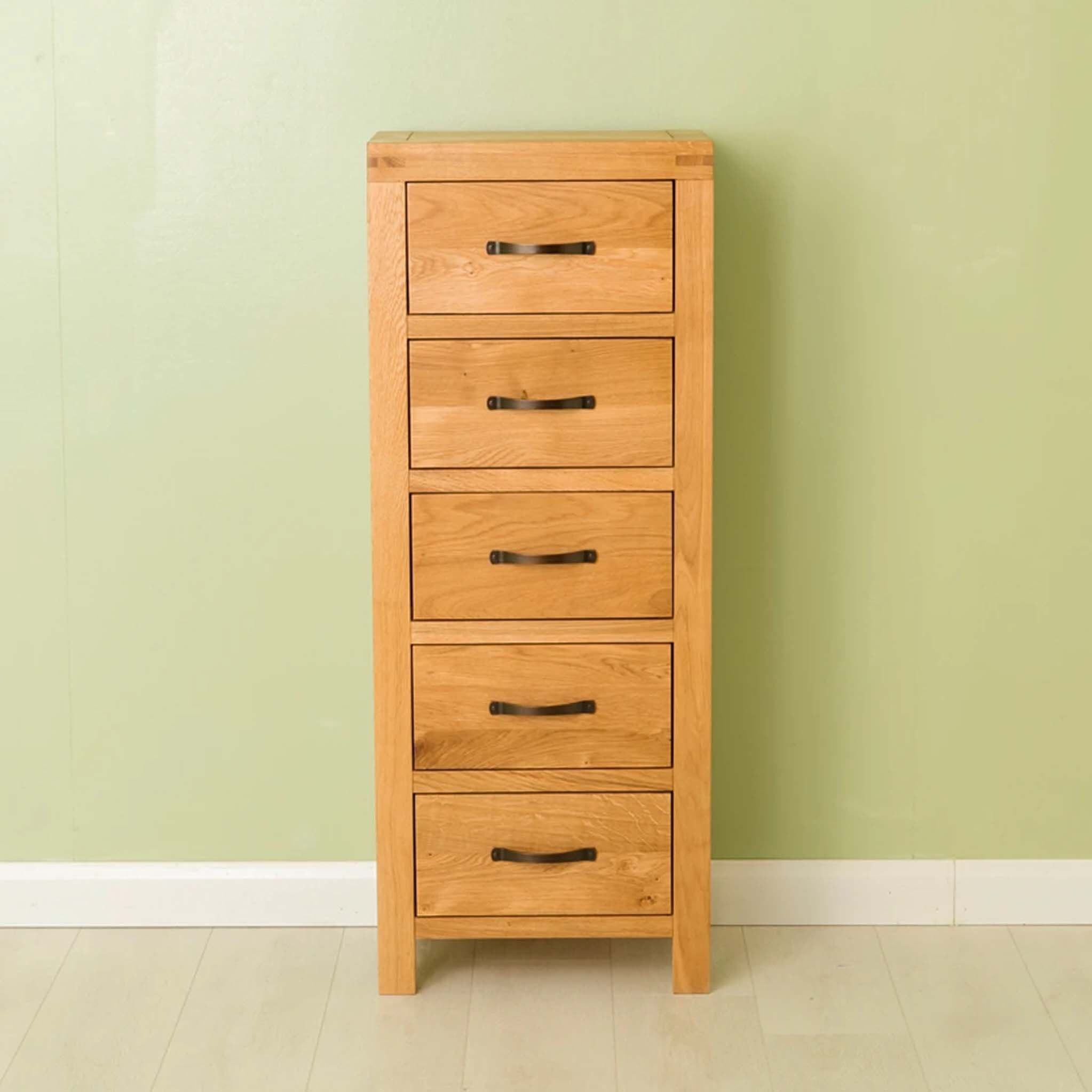 ABBEY Tallboy chest Solid Oak, natural brown color - Chests of drawers ...