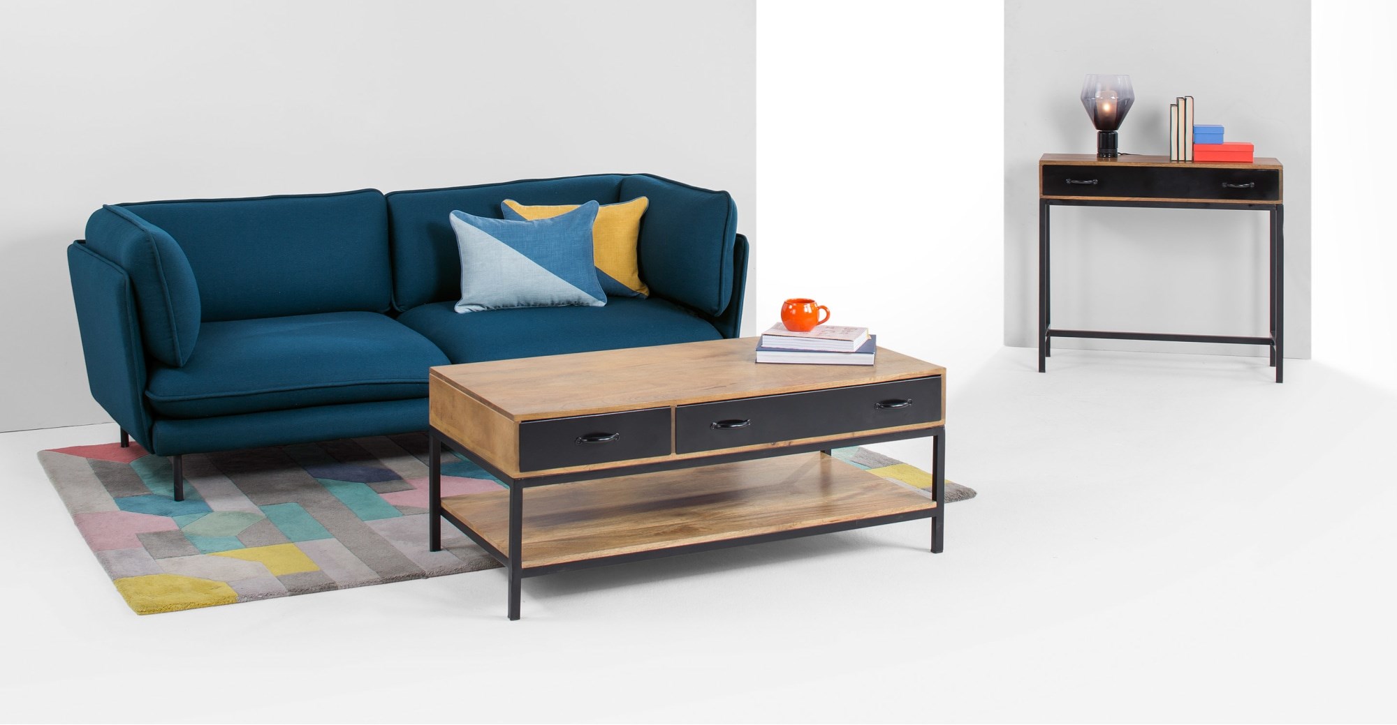 LOMOND Console Table Mango Wood and Black - Coffee & side tables ...