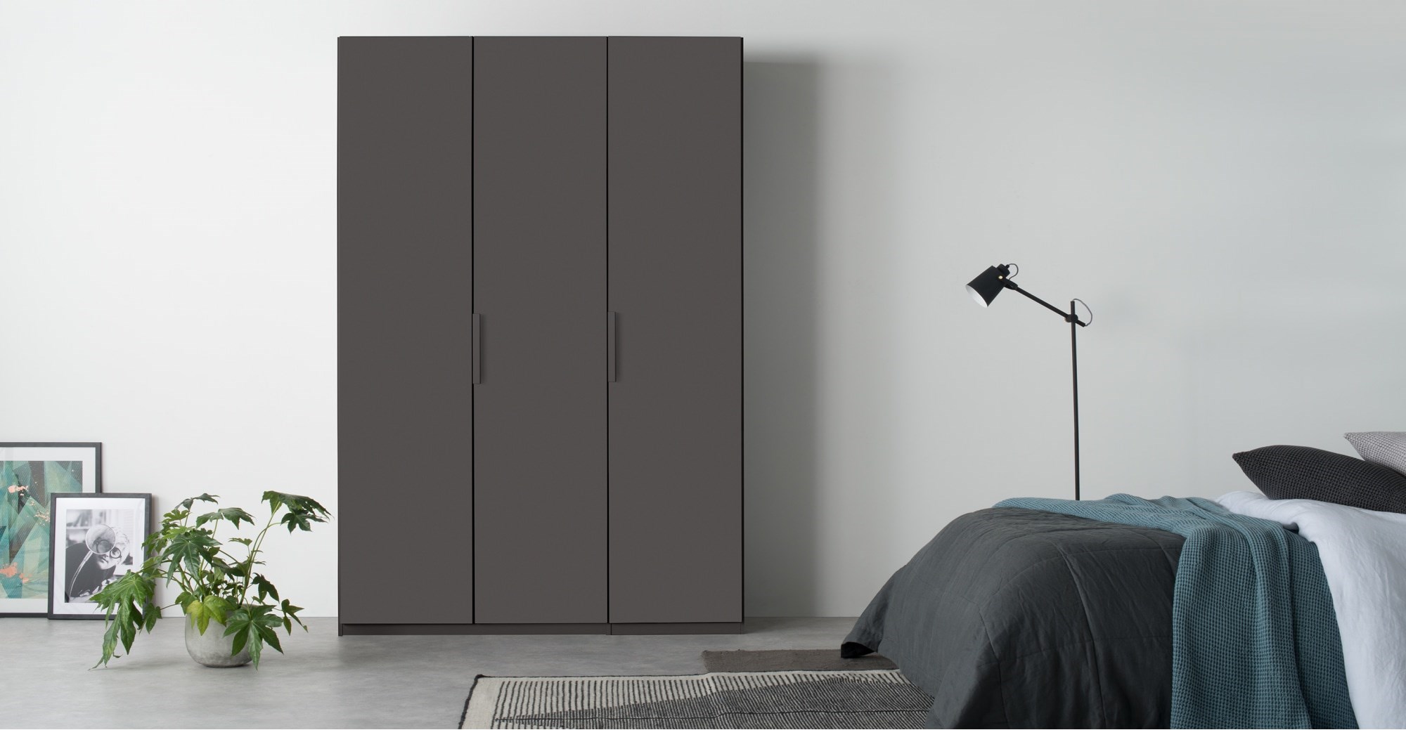 CAREN 3 door 150cm Hinged Wardrobe Graphite Grey Frame, matte Graphite ...