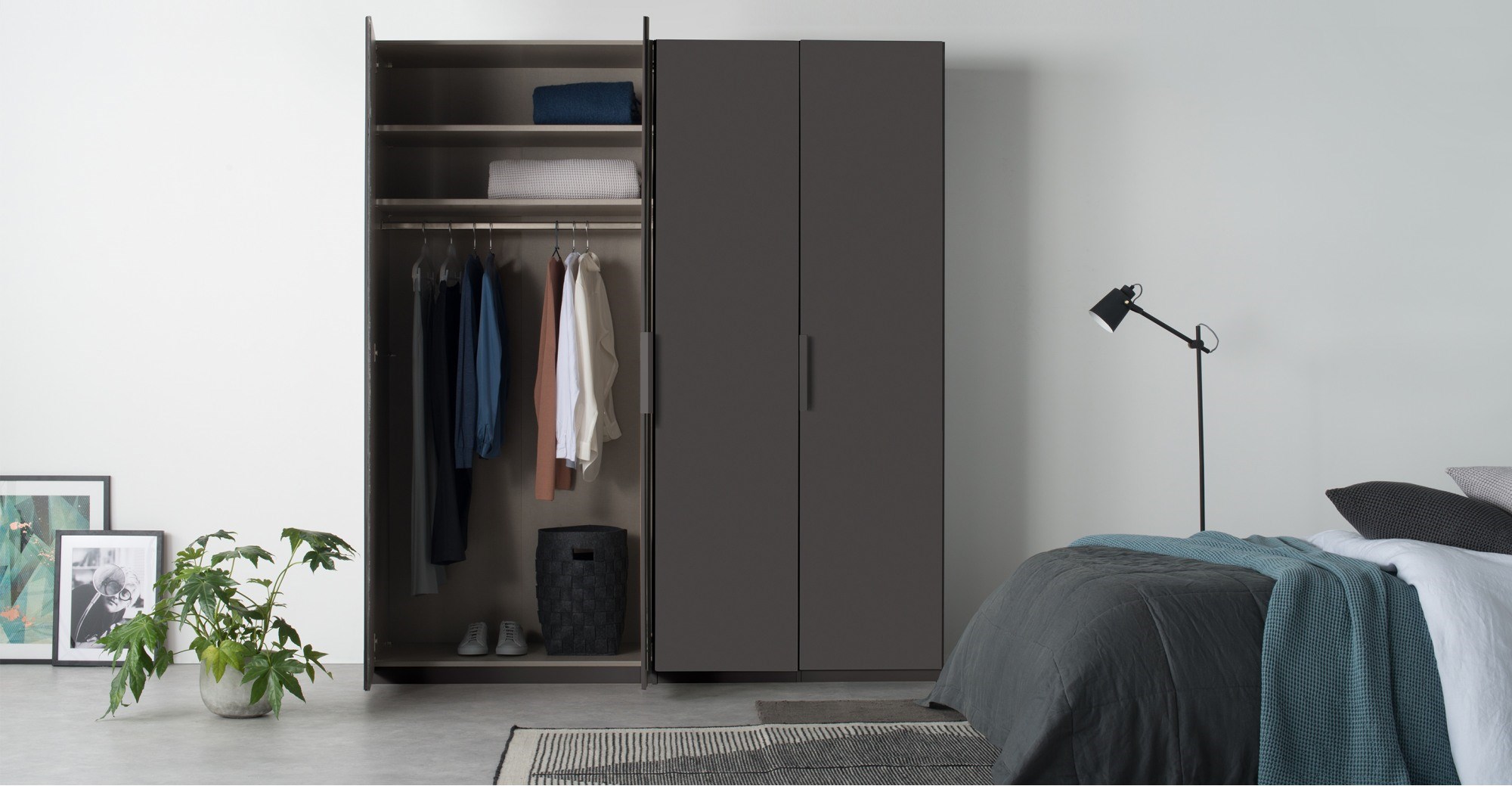 CAREN 4 door 200cm Hinged Wardrobe Graphite Grey Frame, matte Graphite ...