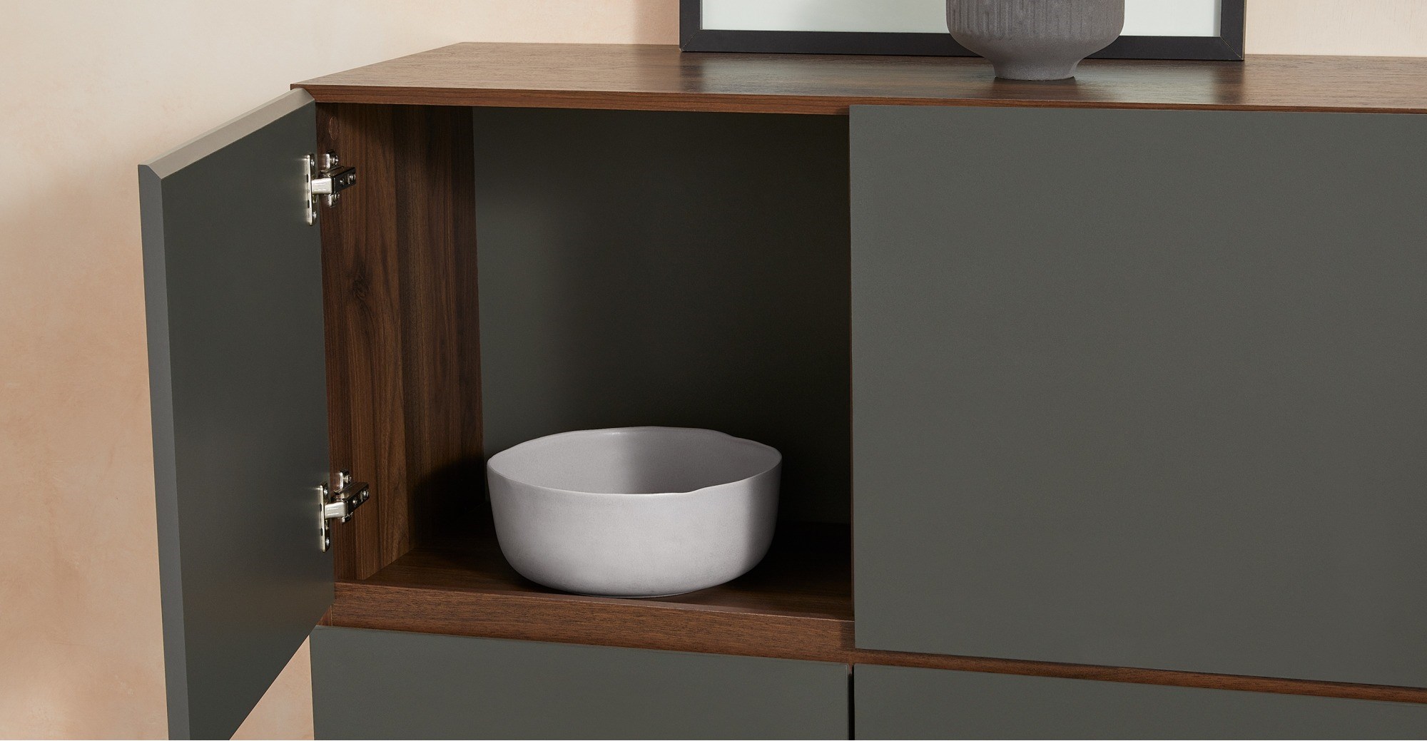 HOPKINS Highboard Walnut Effect & Grey - Living room storage system ...