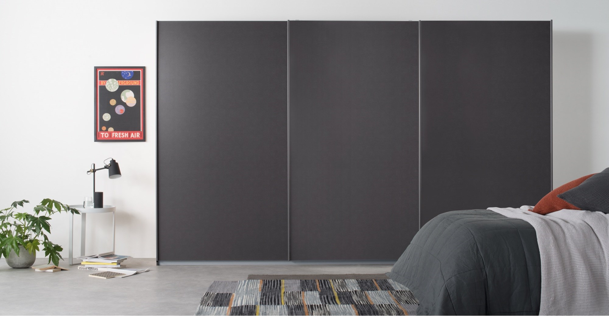 MALIX 3 Door 270cm Sliding Wardrobe Graphite Grey Frame, Matte Graphite ...
